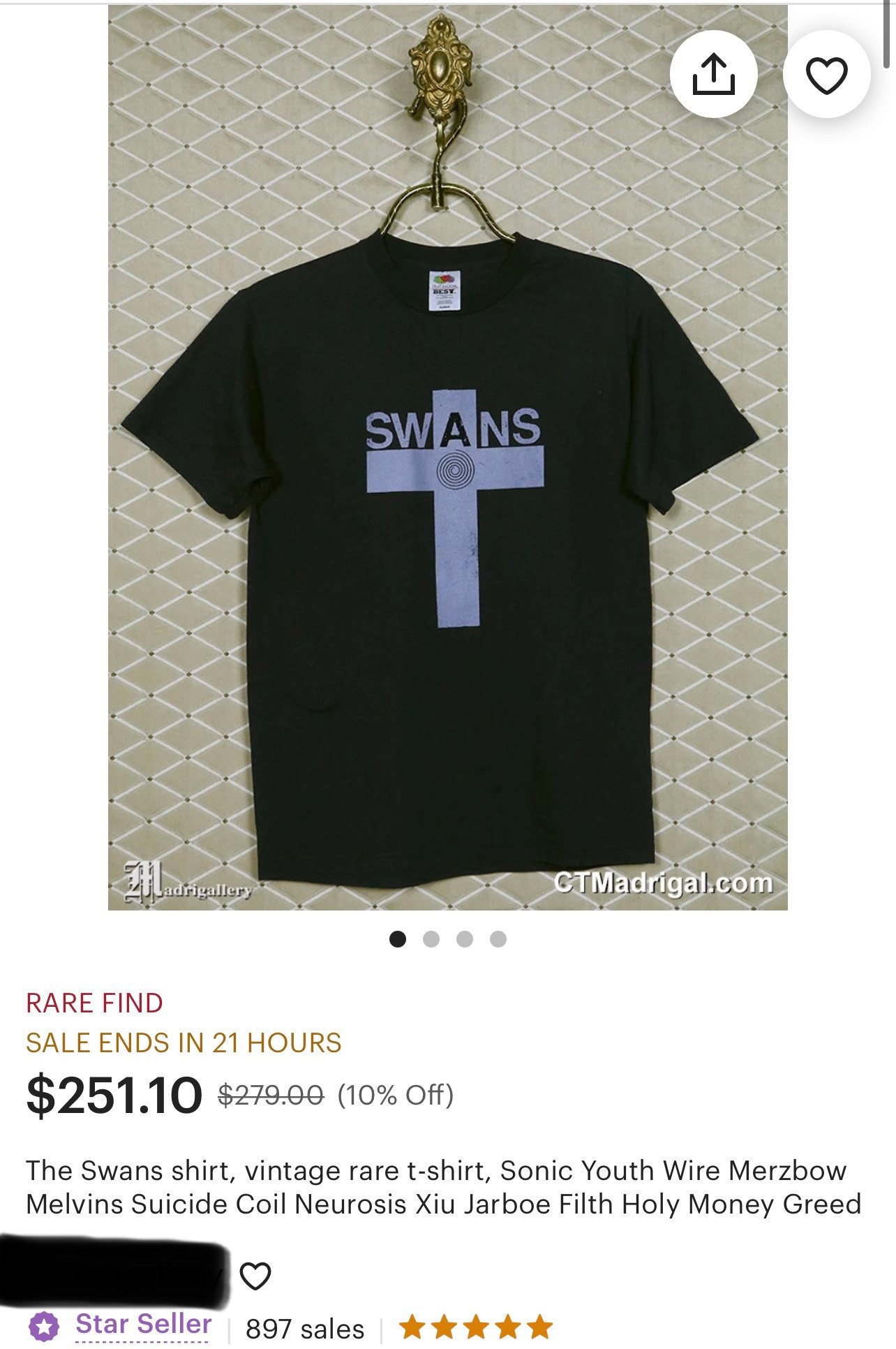 RARE Swans 1980s OOAK Underground Black Batik Tie Dye Merch T-shirt ...