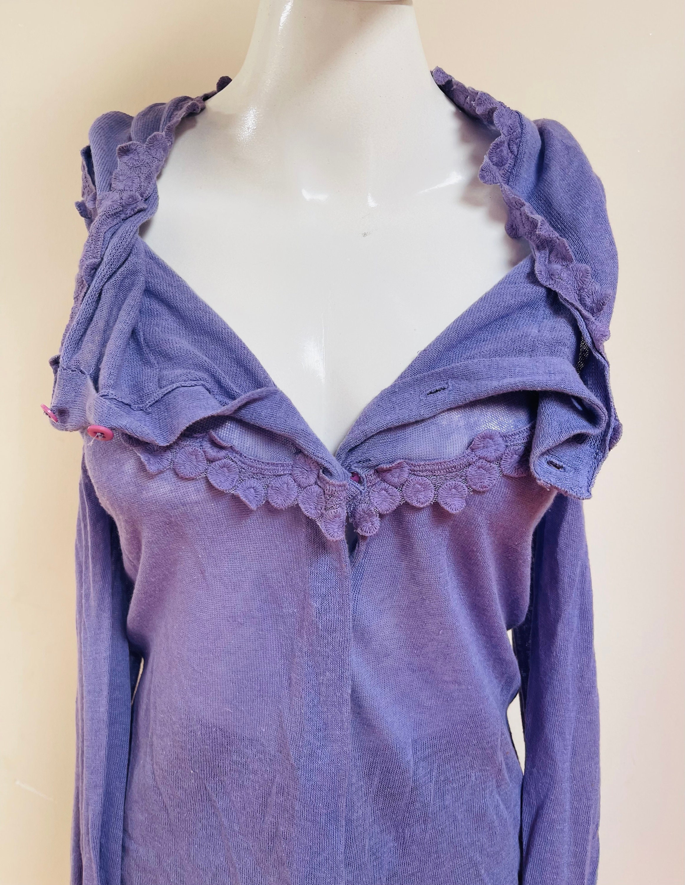 Lavender Lace Trim Semi Sheer Button Cardigan Beautiful Collar ...