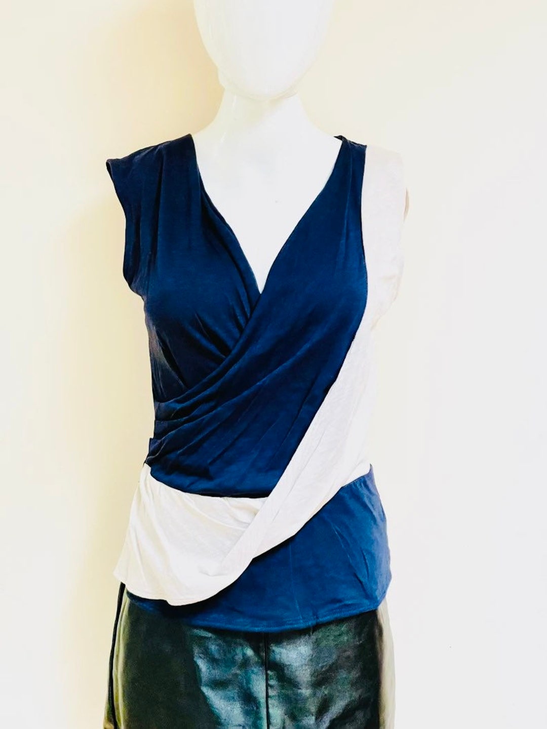 Y2K Color Block Bicolor Two Tone Navy Blue & White Sleeveless - Etsy