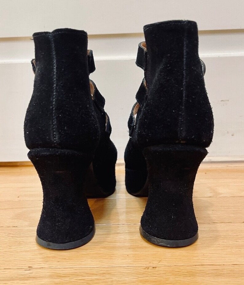 90s London Underground Black Suede Mary Jane Pilgrim Club Heels Goth ...