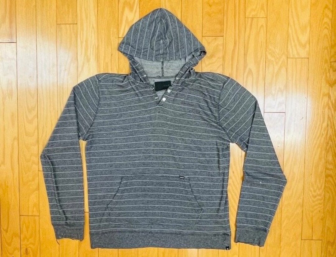 Hurley X Hoodie Grey & White Striped Soft Unstructured Lightweight ...