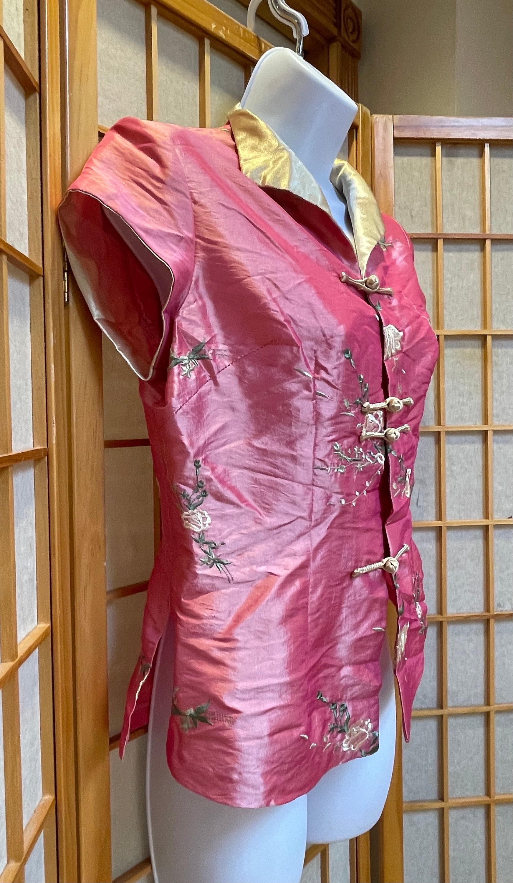 Gorgeous Vintage Chinese Cheongsam Top Orchid Pink - Peach Frog Buttons ...