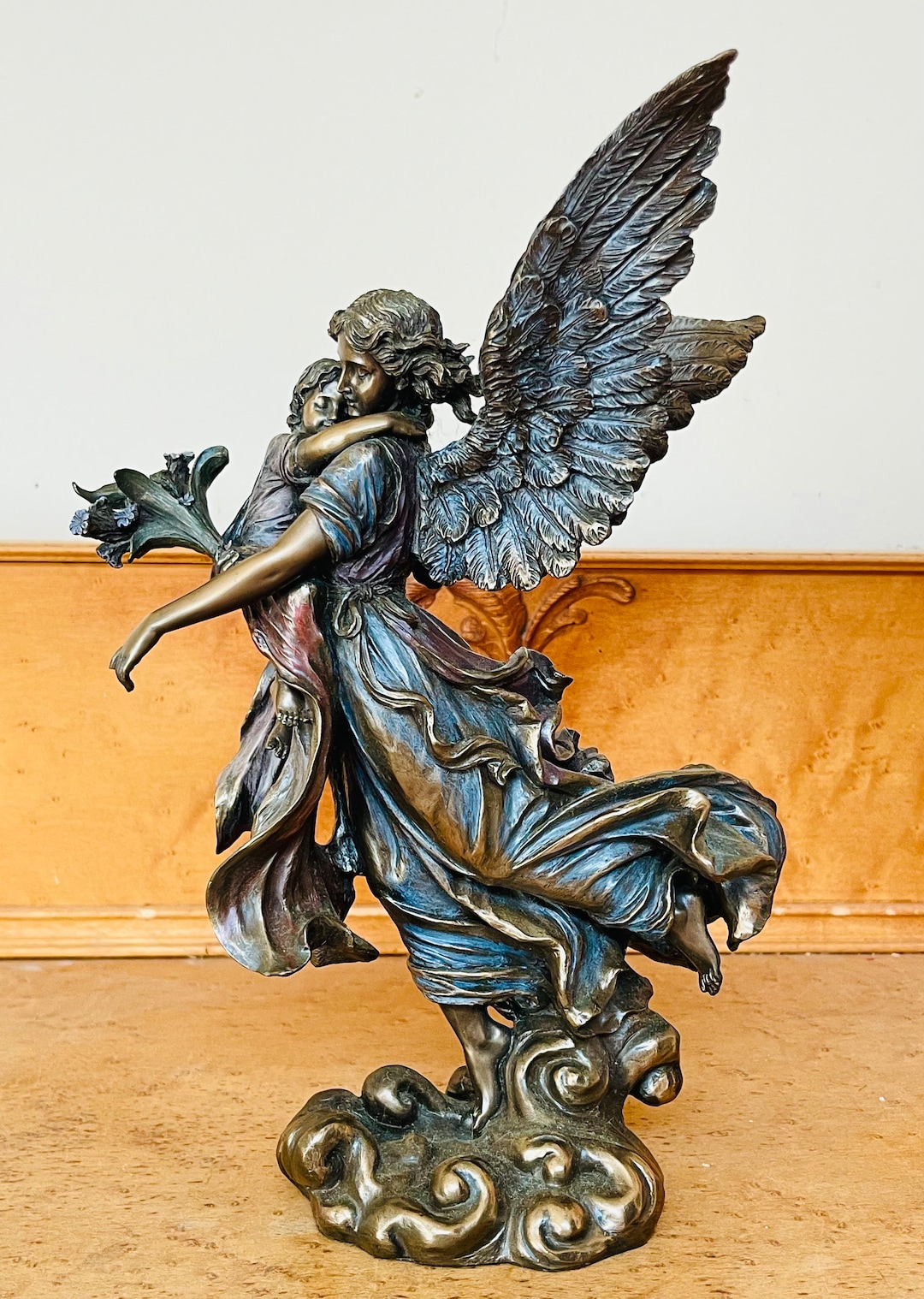 Beautiful Antique Child’s Guardian Angel Metal Statute Fully ...