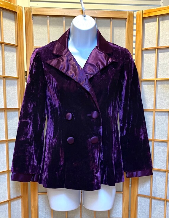 1960s Violet Purple Velvet & Satin Jacket / Coat / Bl… - Gem