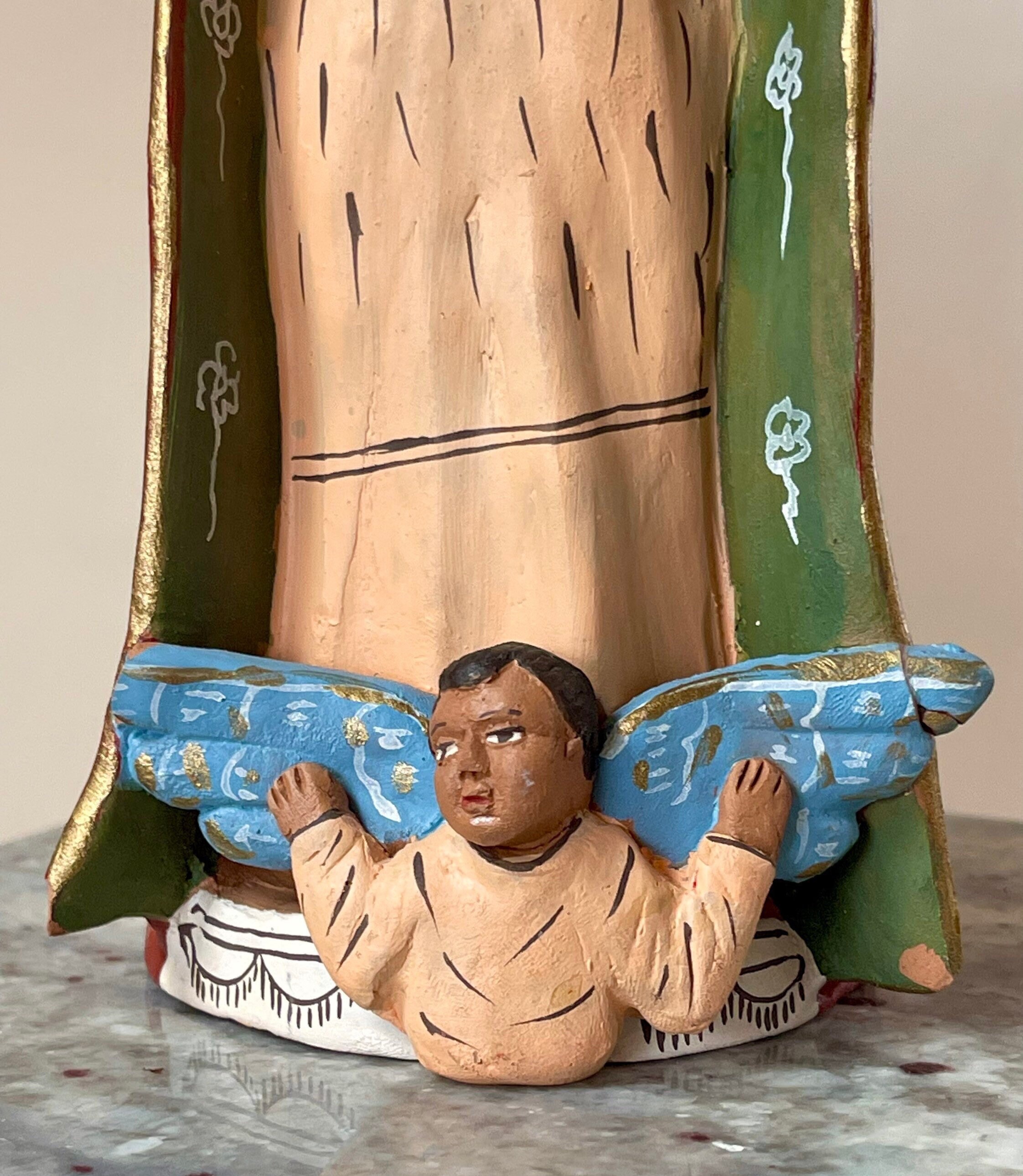 Antique Virgin of Guadalupe Mexico Terracotta Statue Religious Handmade ...