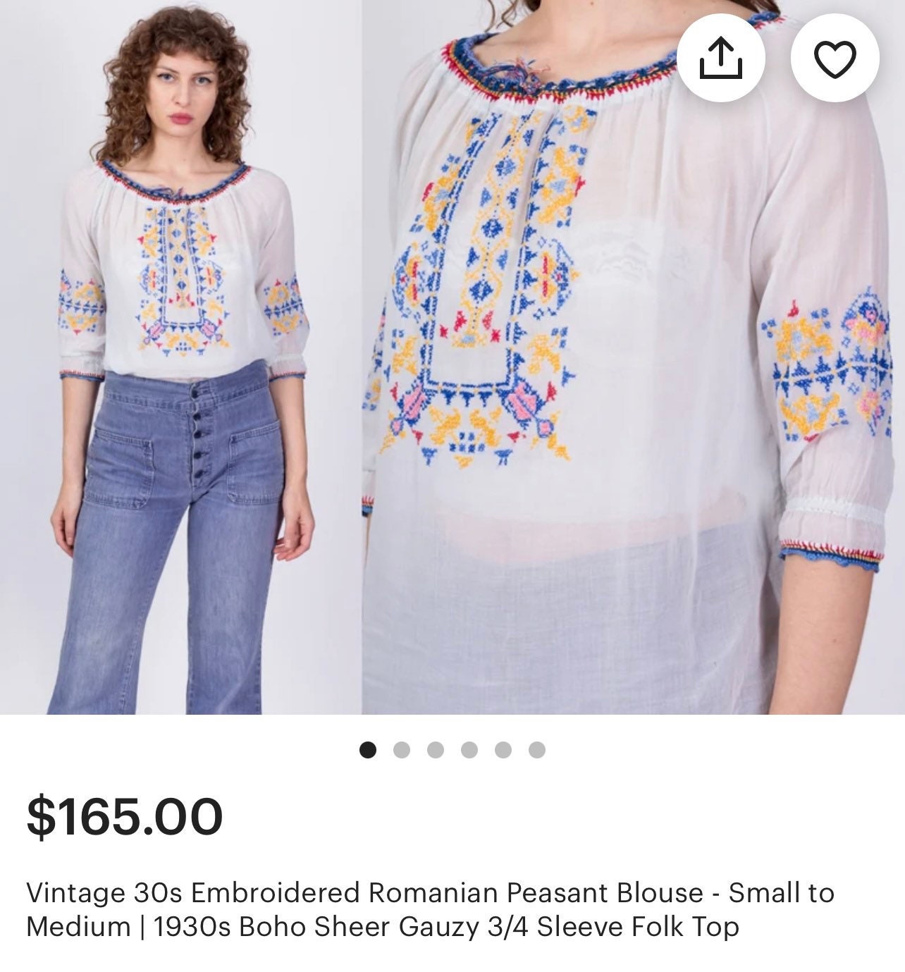 1930s 1940s Hungarian Embroidered Peasant Blouse Semi Sheer Peasant ...