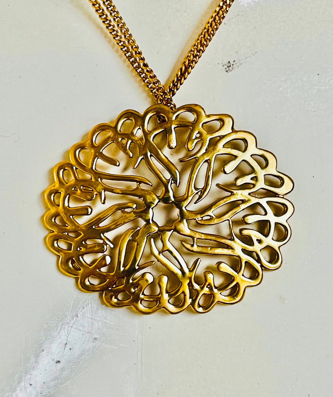 1980s Arts & Crafts Art Deco Victorian Edwardian Style Gold Tone Large ...