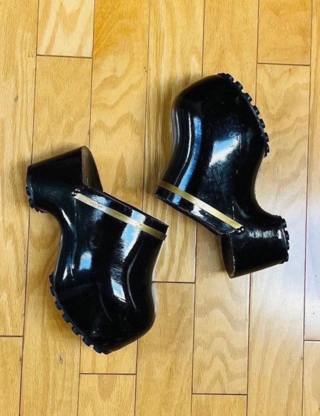 RARE 70s Black Famolare Platform Patent Black Clogs 1973 Famolare ...