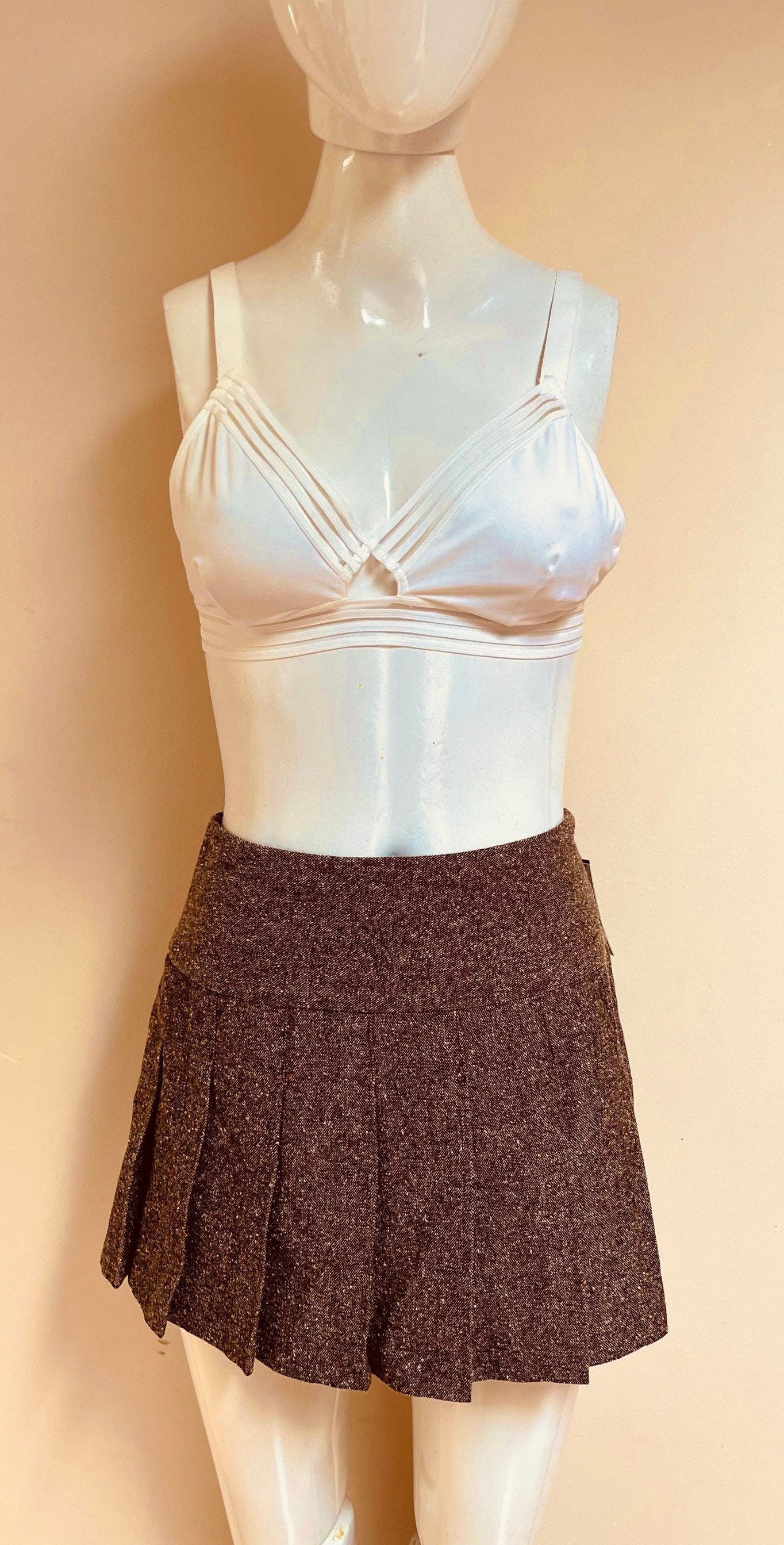 NWT Brown Popcorn Tweed Pleated Mini Skirt / Micro Skirt New With Tags ...