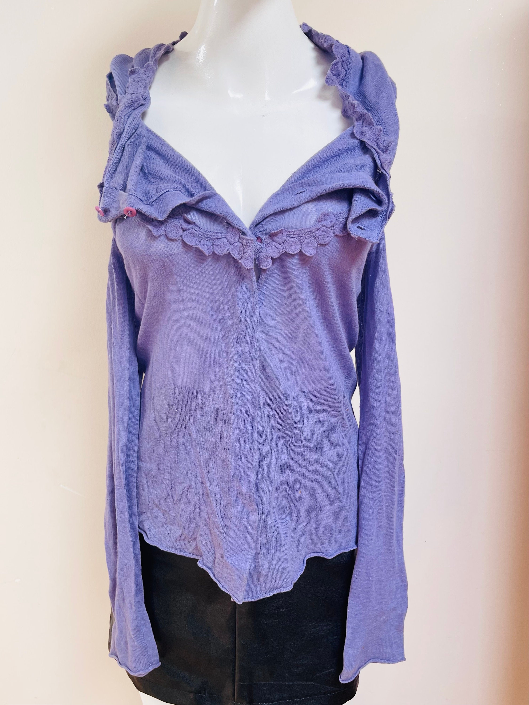 Lavender Lace Trim Semi Sheer Button Cardigan Beautiful Collar ...