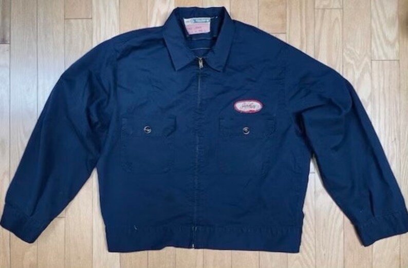 Vintage 1950s Mechanics Jacket Dark Blue Large Back Patch Front Pocket ...