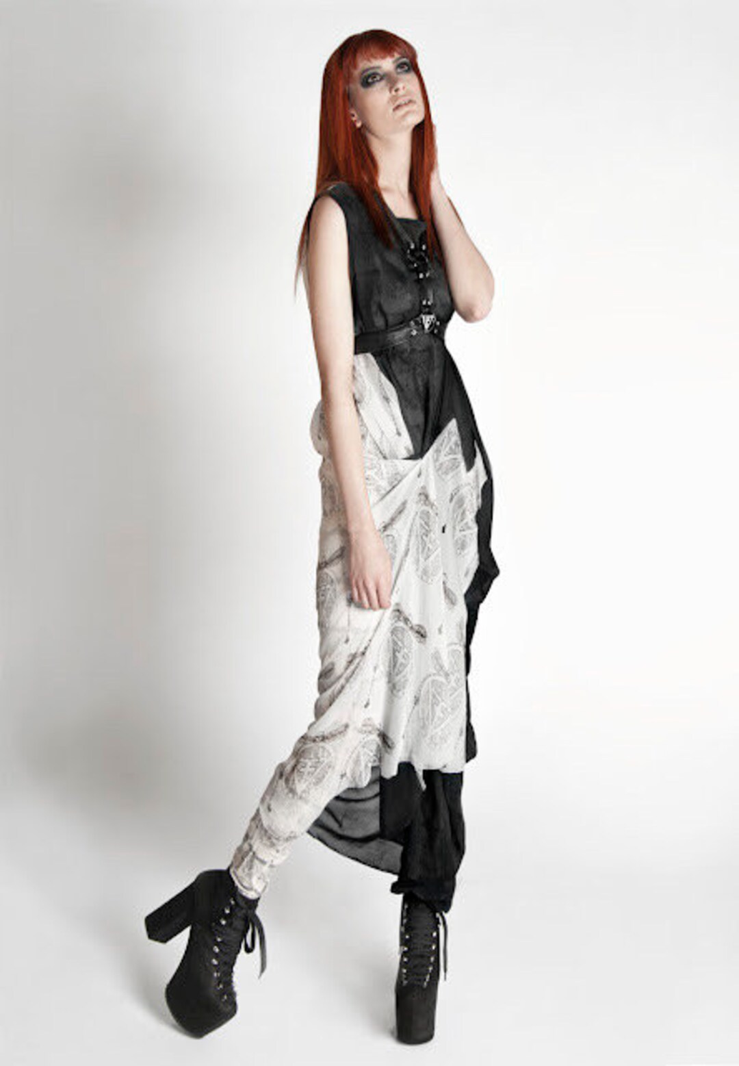 RARE Faith & Fawn Goth Goddess Deadstock Dress Black + White Sheer ...