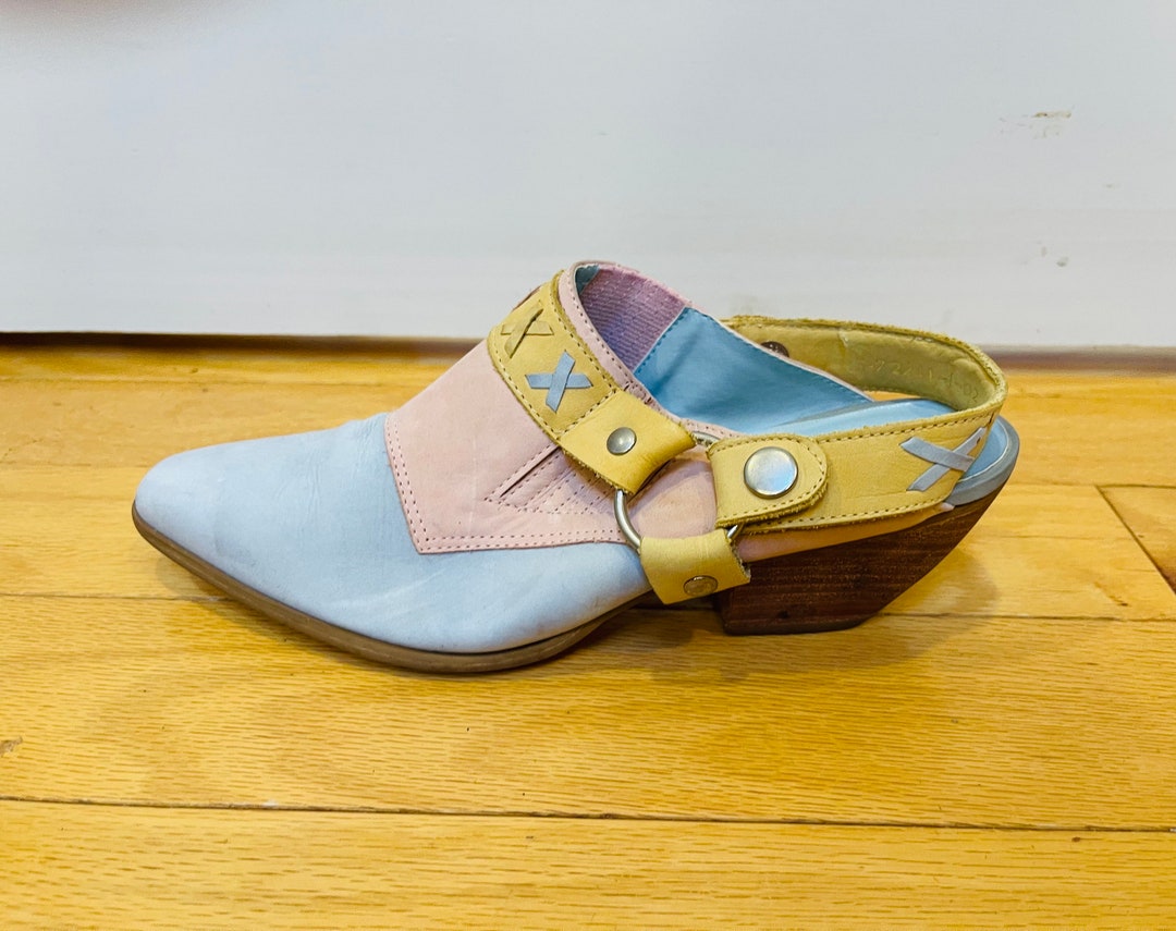 80s Pastel Suede Unique Western Harness Slingback Cowgirl Cowboy Boots ...
