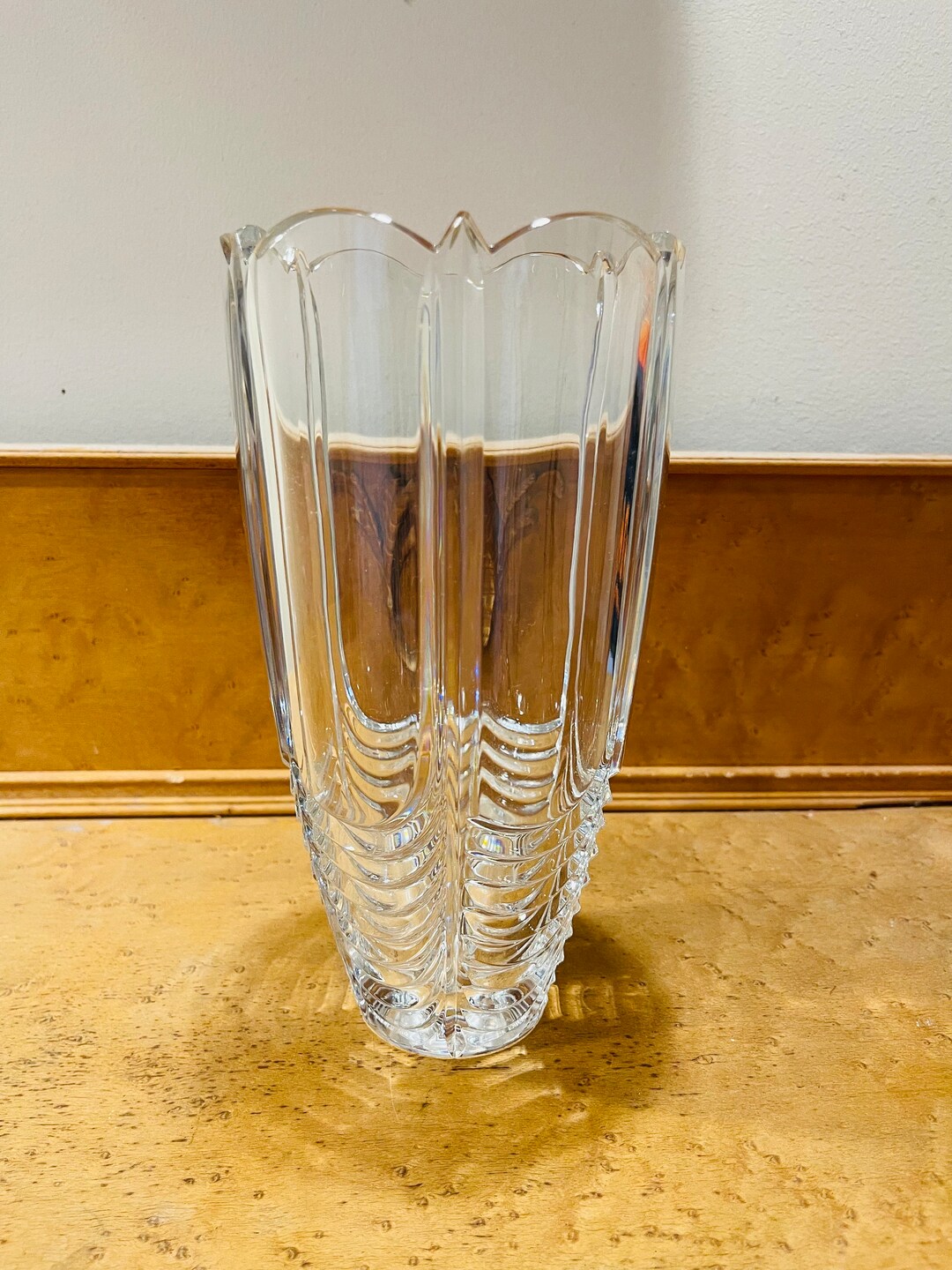 Gorgeous Deep Faceted Crystal Glass Vase Heavy Weighted Unique ...