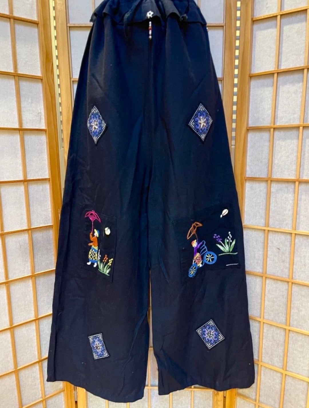 1960s Asian Chinese Embellishments Hippie Pants Vintage Wide Leg ...