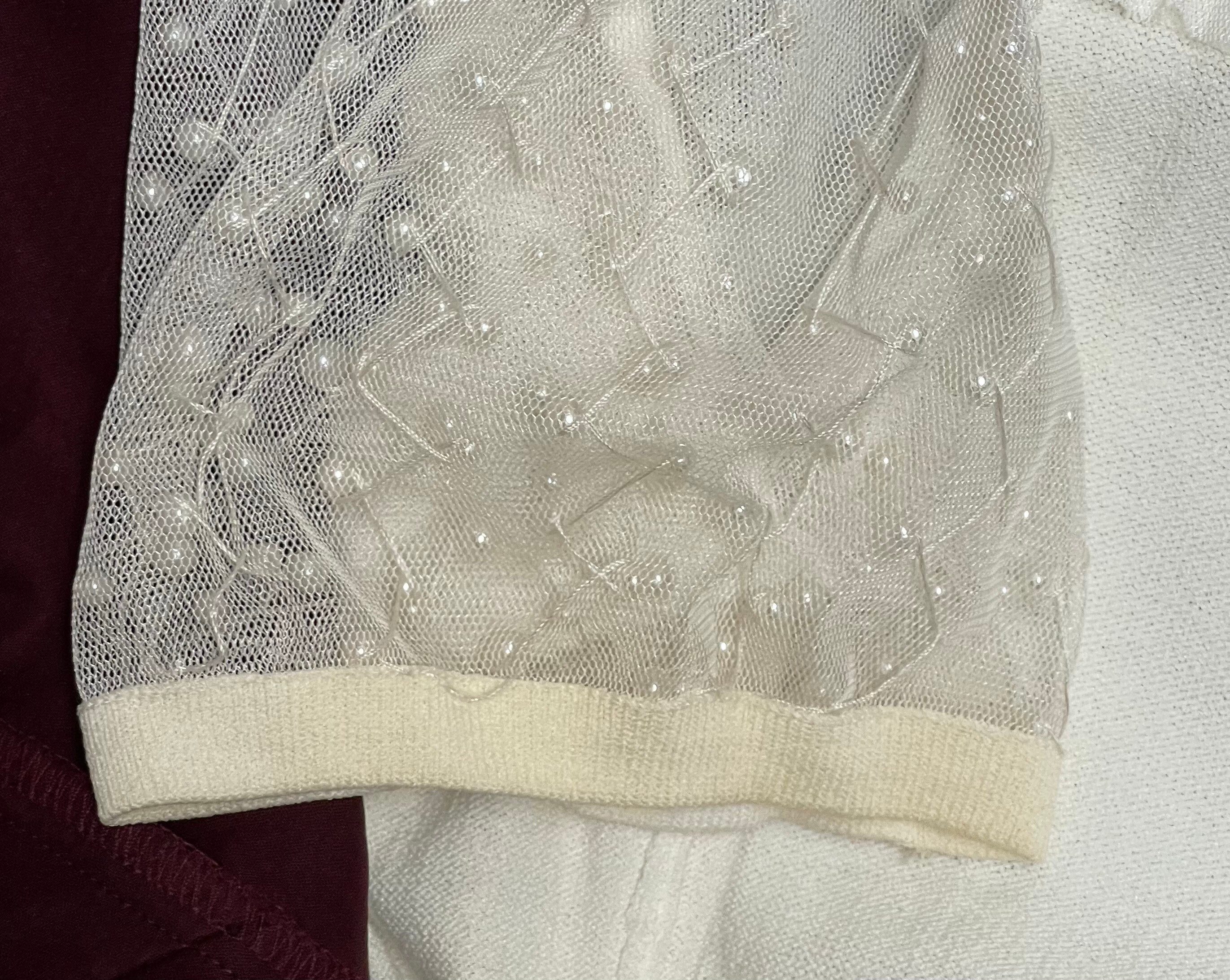 Pearl Embellished White Knit Pullover & Sheer Mesh Netting Party Top ...