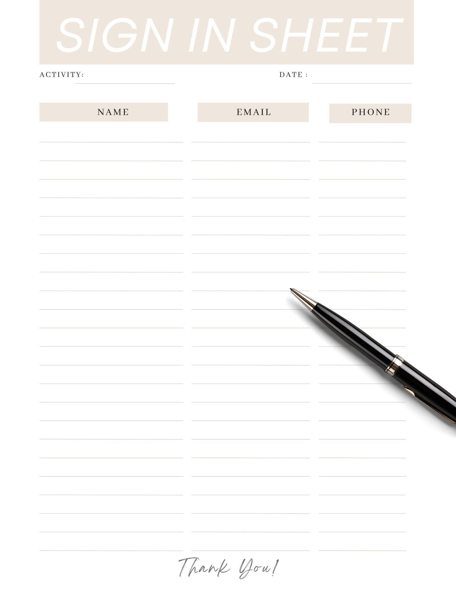 Printable Sign in Sheet Activity Sign in Log Sheet Sign in - Etsy