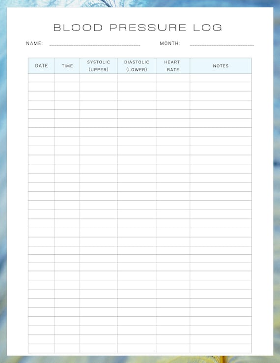 Printable Blood Pressure Log Daily & Monthly Blood Pressure - Etsy