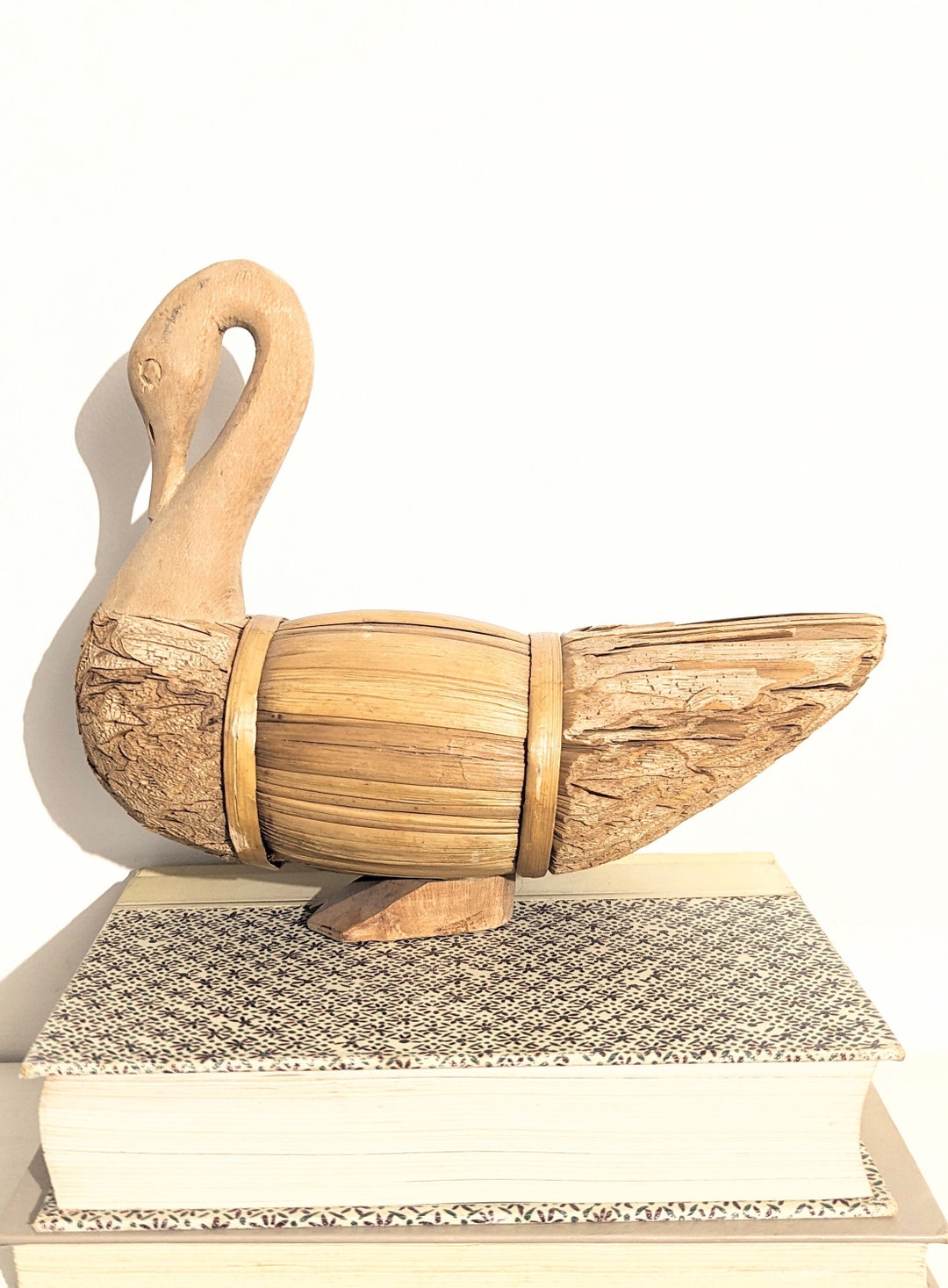 Vintage Avian Bird Swan Goose Natural Primitive Reed Wood Carved Folk ...