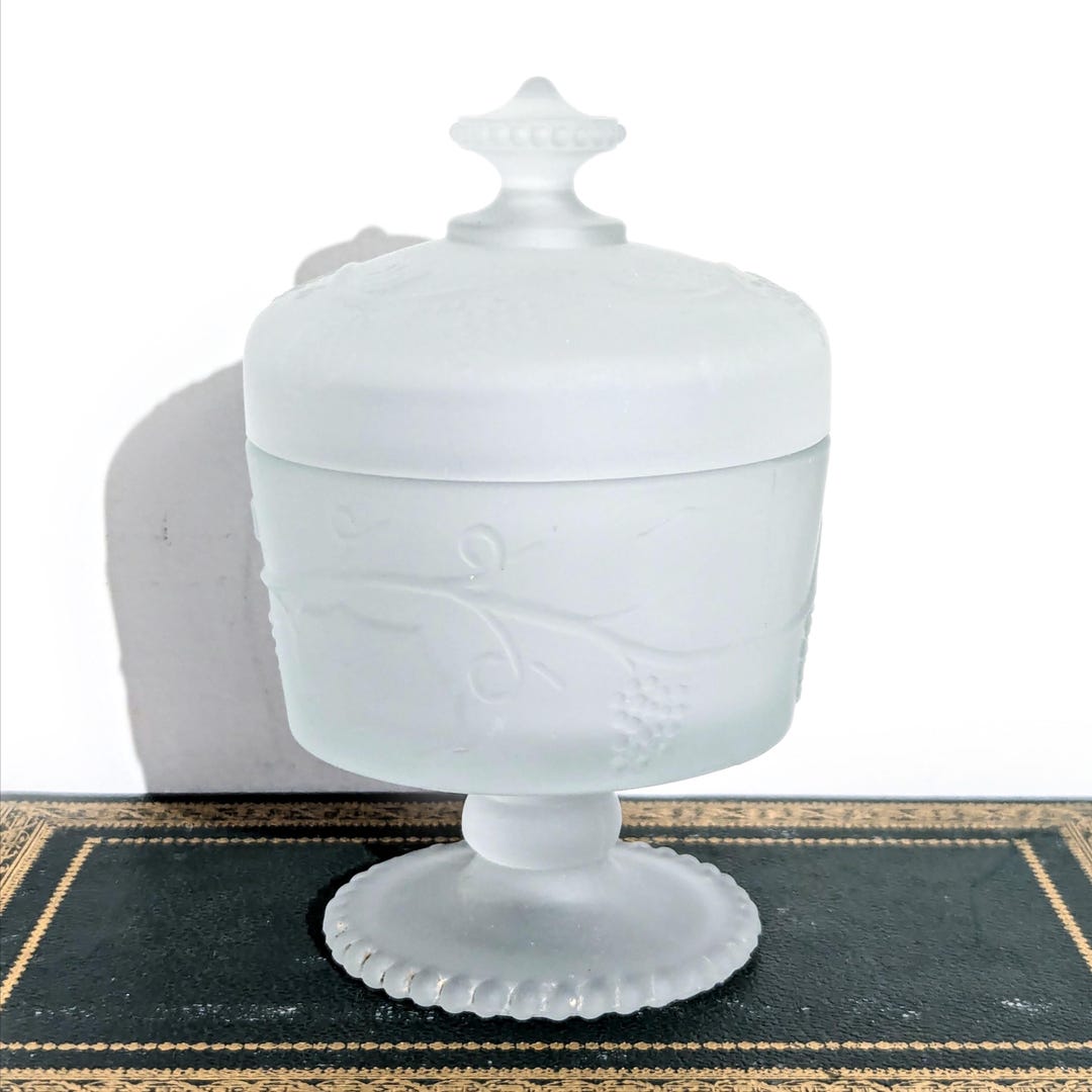 Vintage Avon Glass Powder Jar Frosted Glass Compote Powder Jar Vintage ...