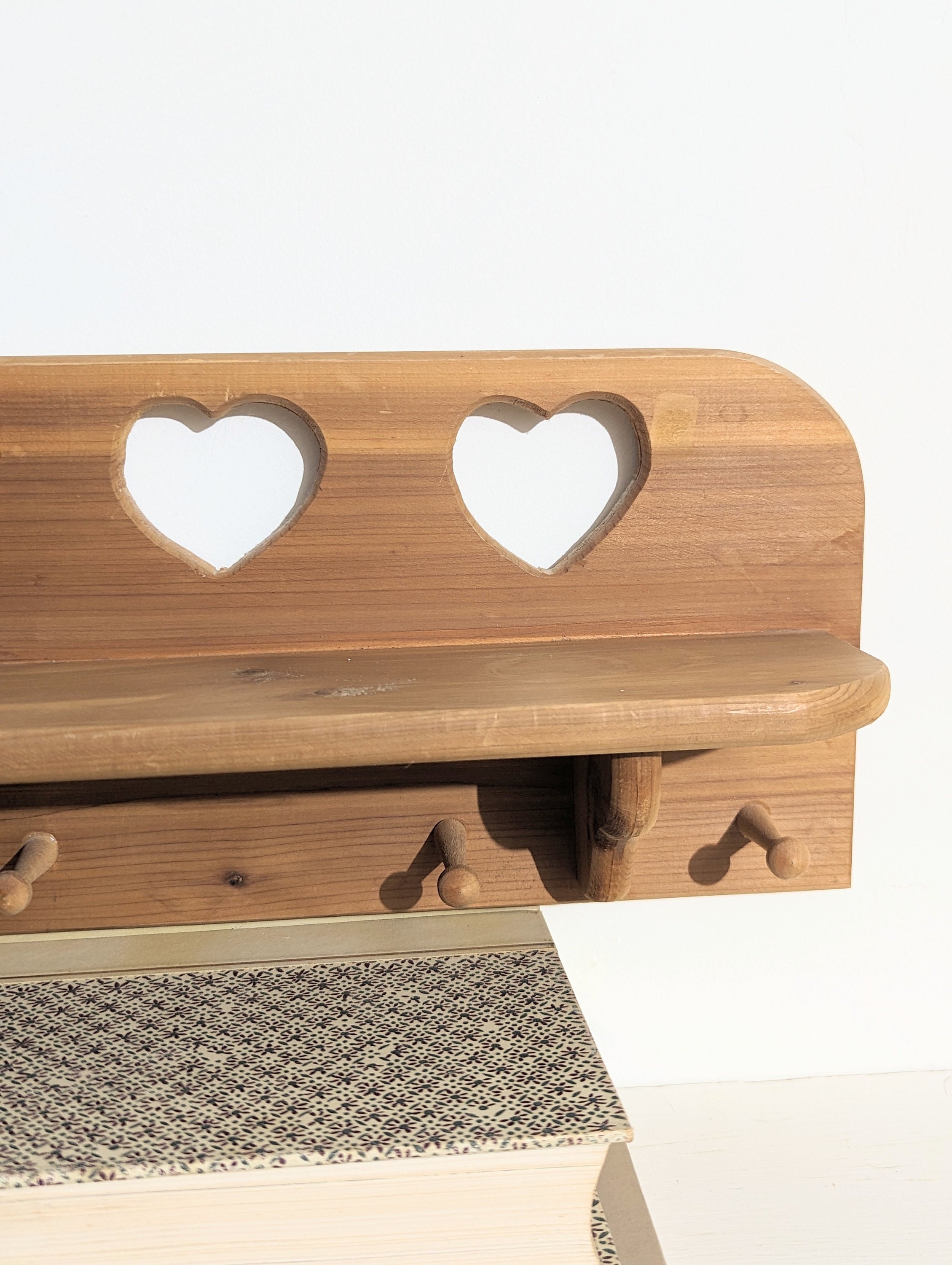 Small Wood Heart Shelf Wood Jewelry Rack Vintage Heart Shelf Wood Spice ...