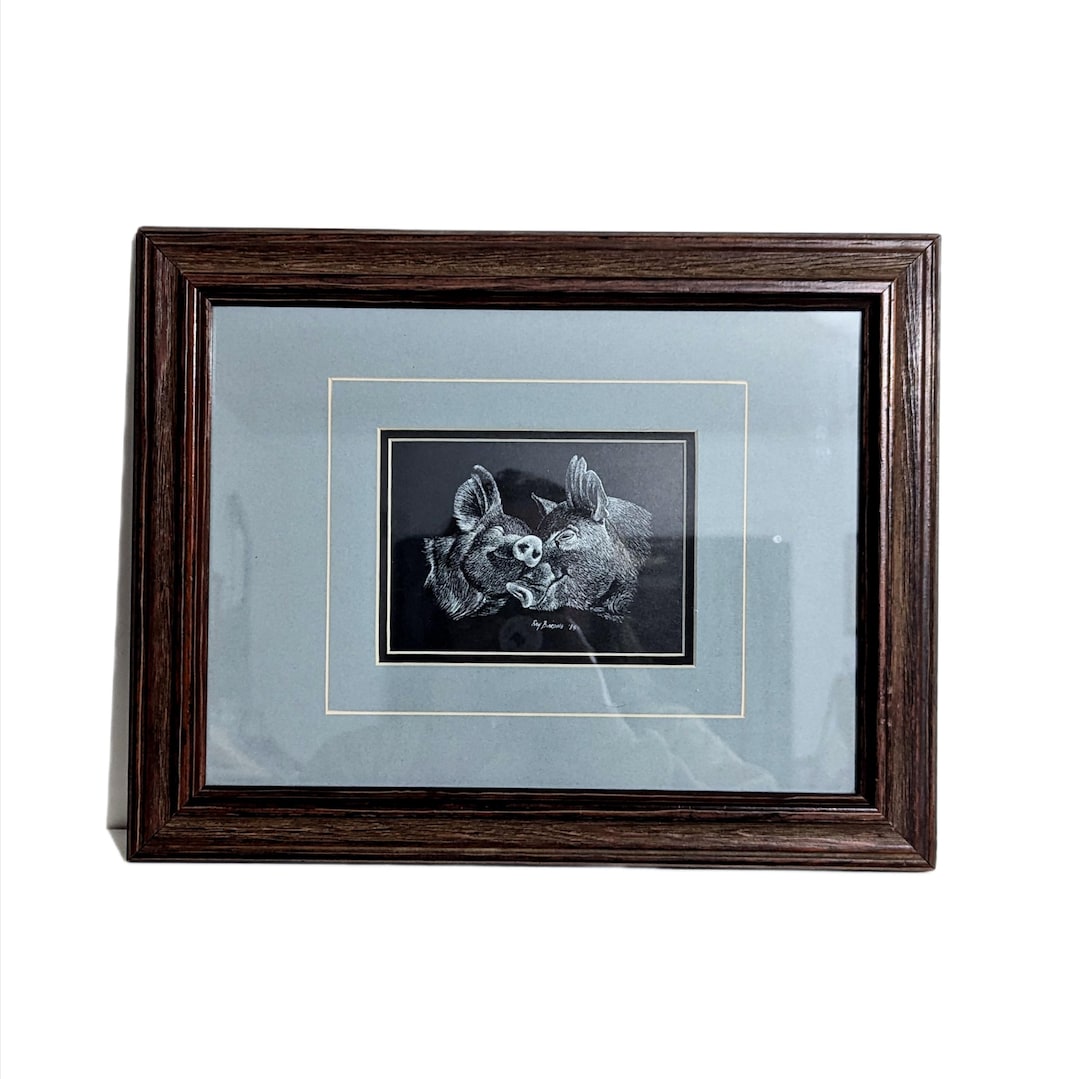 Vintage Ray Barone Scratch Art Vintage Pigs Scratch Art Farmhouse Wall ...