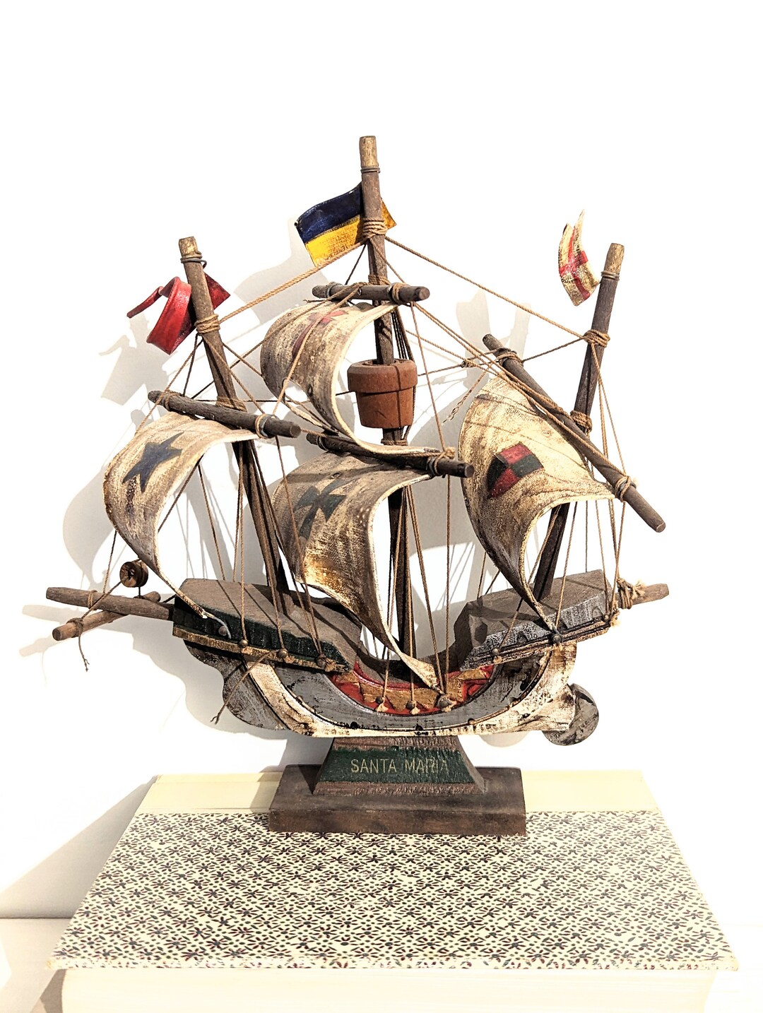 Vintage Wood Santa Maria Ship Figure Vintage Santa Maria Ship Model Old ...