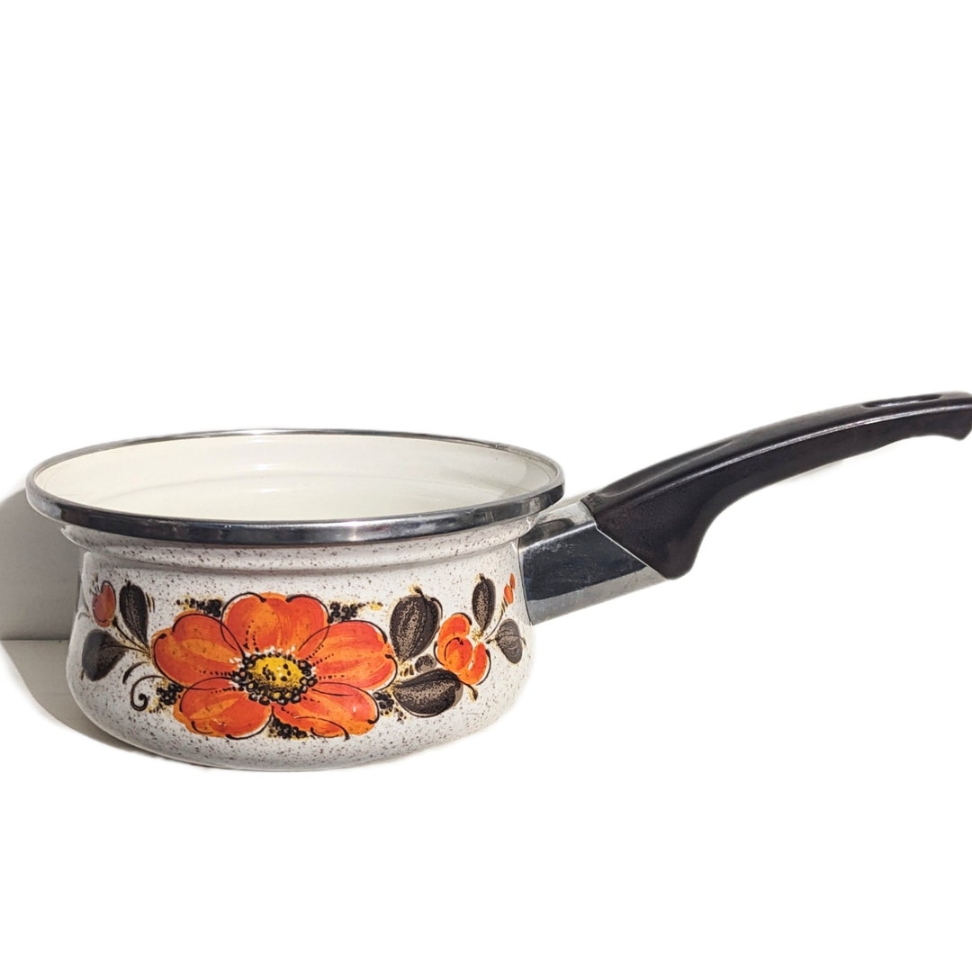 Sanko Ware Show Pans Orange Floral Pot Sanko Ware Vintage Pot Speckled ...