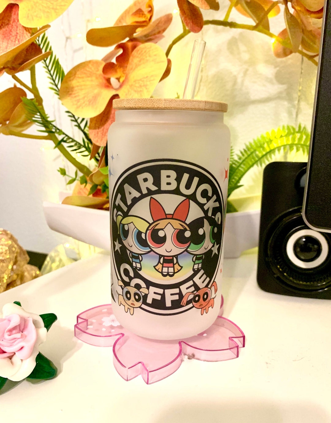 Kawaii Cute Classic Cartoon Libby Cup, 16oz Glass Tumbler / Anime ...