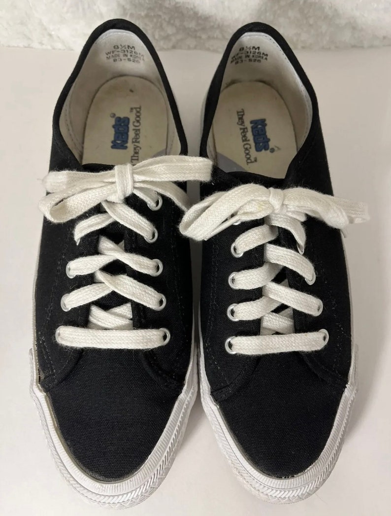 Keds-90’s Vintage, Black/white, Canvas, Thick Sole, Shoes. Size-8.5m - Etsy
