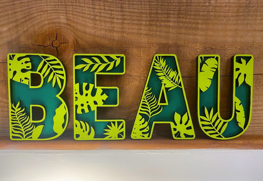 Wooden Tropical Leaf Letter Decor Personalised Individual Name Letters ...