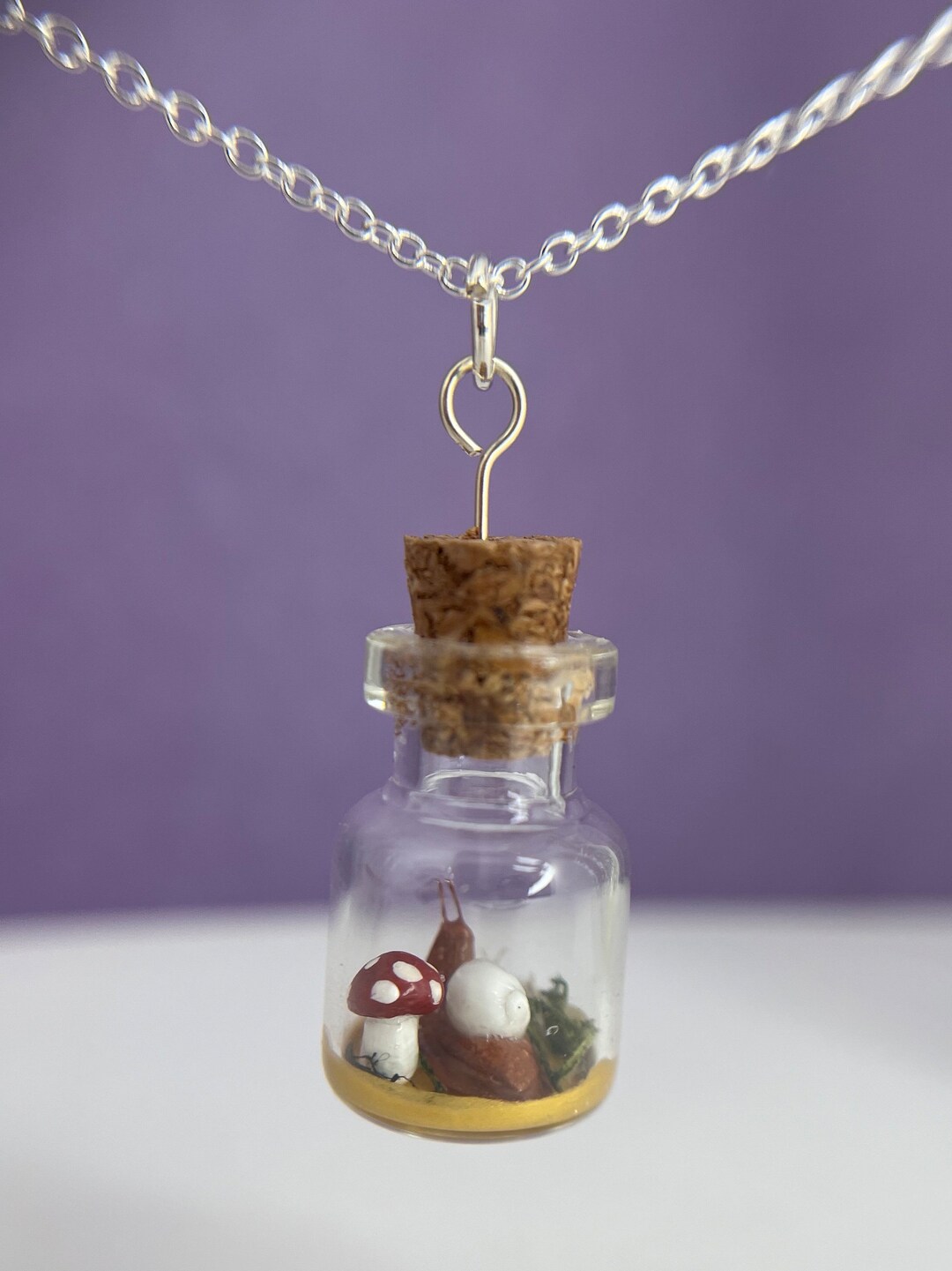 Tiny Snail Bottle With Toadstool Pendant Necklace - Etsy
