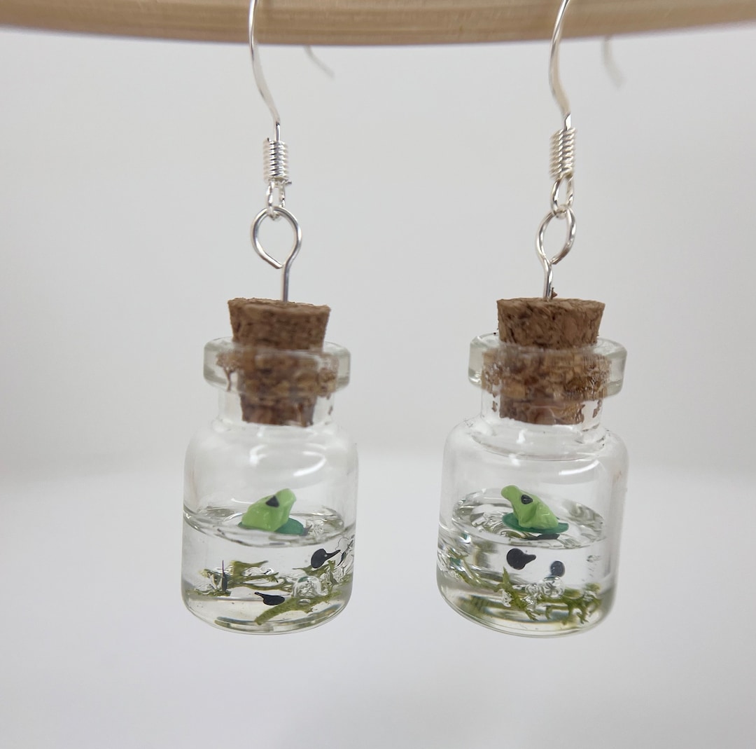 Tiny Tadpole Frog Pond Bottle Earrings - Etsy