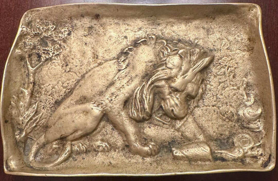 Antique Lion Tray, Ornate, High Relief, Bronze or Brass. J. B. Mccoy ...