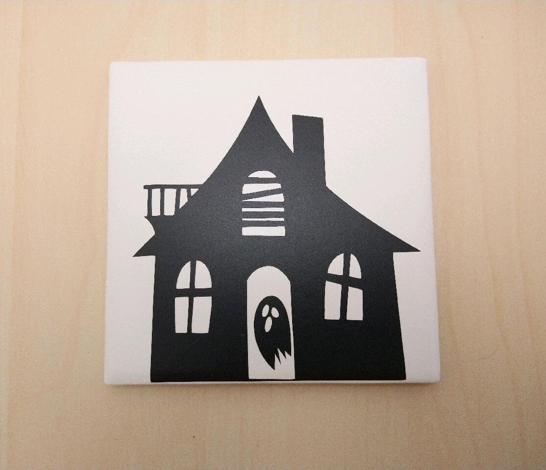Ceramic Tile Coasters Halloween Theme Haunted House Design Set - Etsy