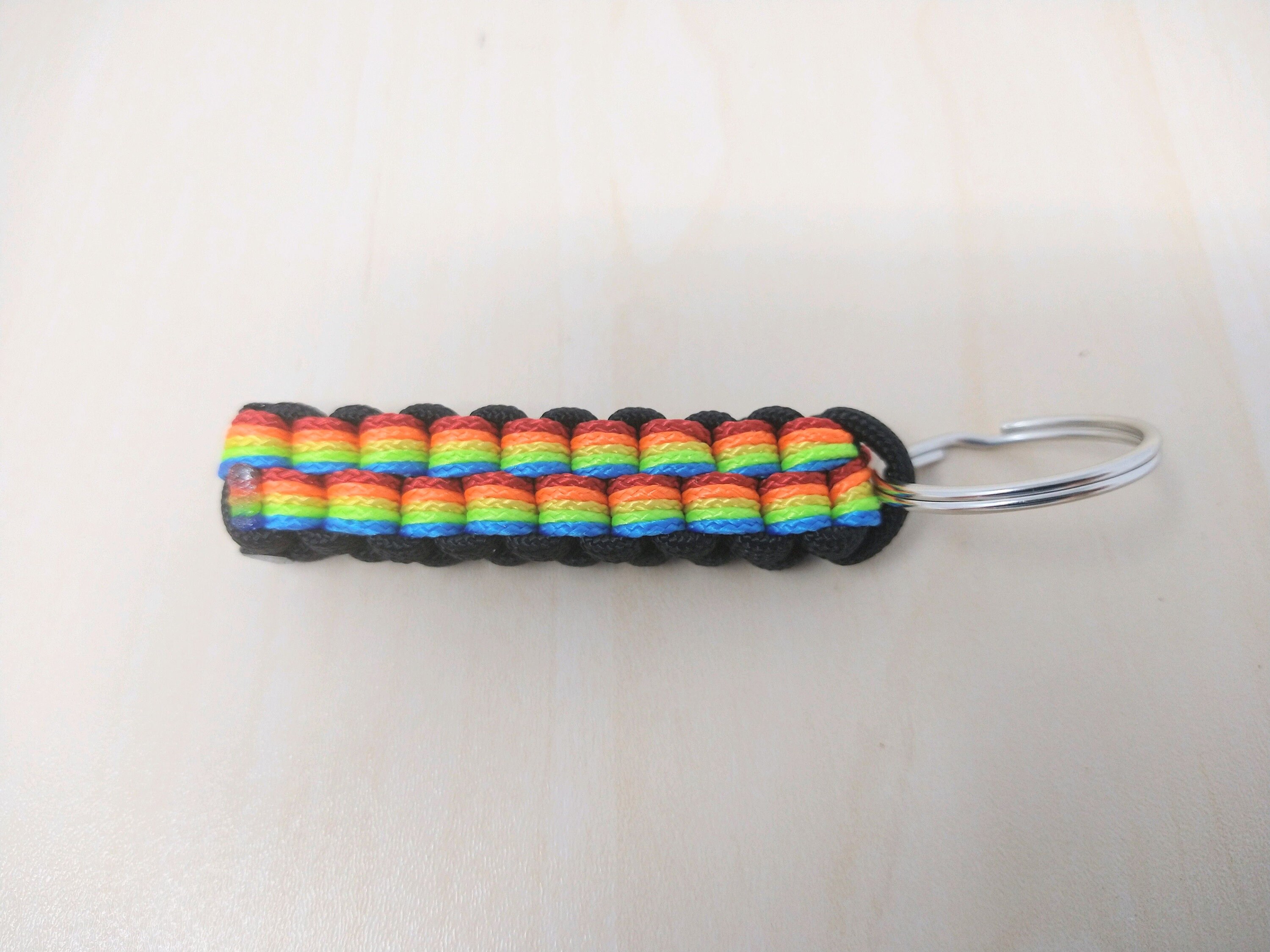 Square Knot Keychain Black 550 Paracord With Rainbow Micro Paracord ...