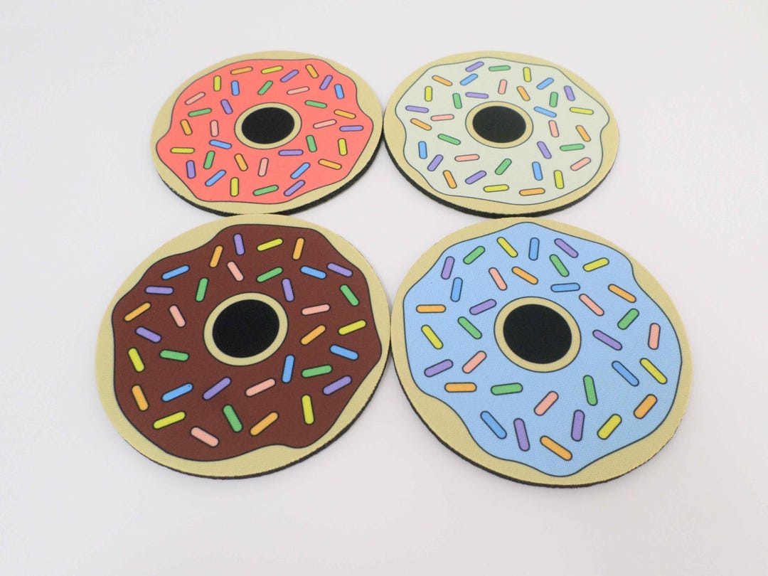 Donut Themed Coasters Handmade Sublimation Round Drink Mats Set of 4 - Etsy