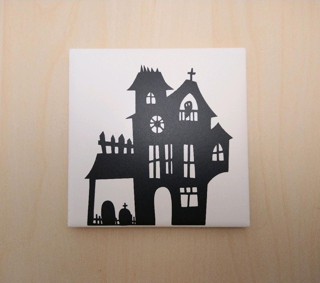 Ceramic Tile Coasters Halloween Theme Haunted House Design Set - Etsy