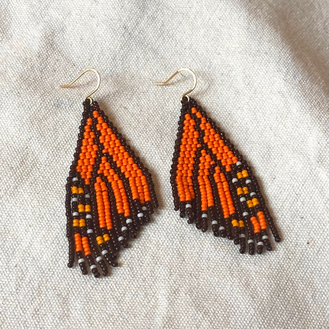 The MONARCH // Handwoven Seed Bead Fringe Earrings - Etsy