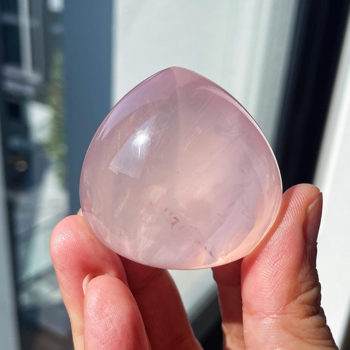 Glowy Gemmy Pink Rose Quartz Custom Droplet Onigiri Mochi Freeform With ...