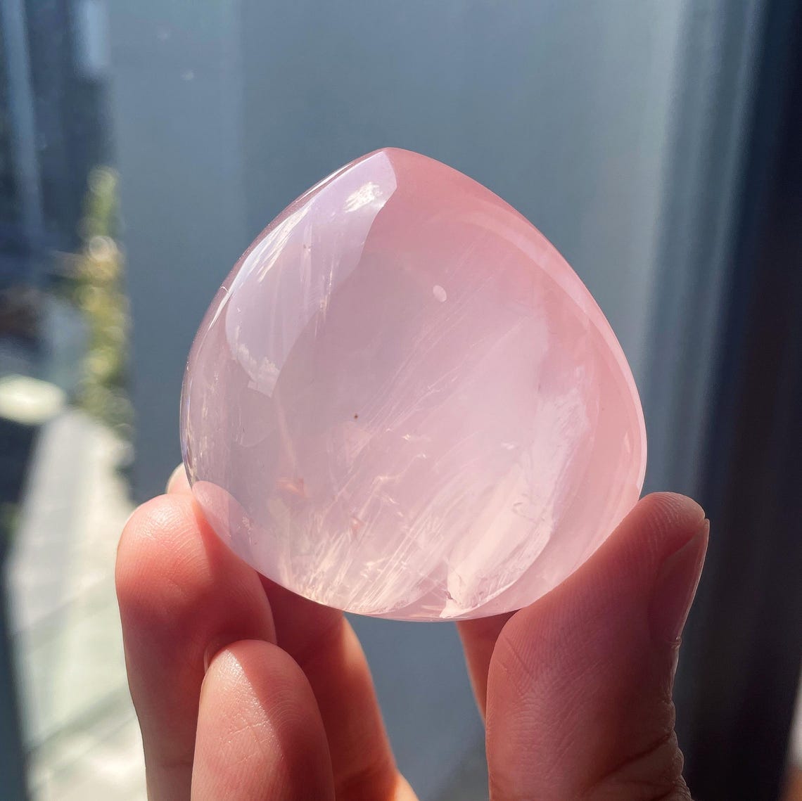 Glowy Gemmy Pink Rose Quartz Custom Droplet Onigiri Mochi Freeform With ...