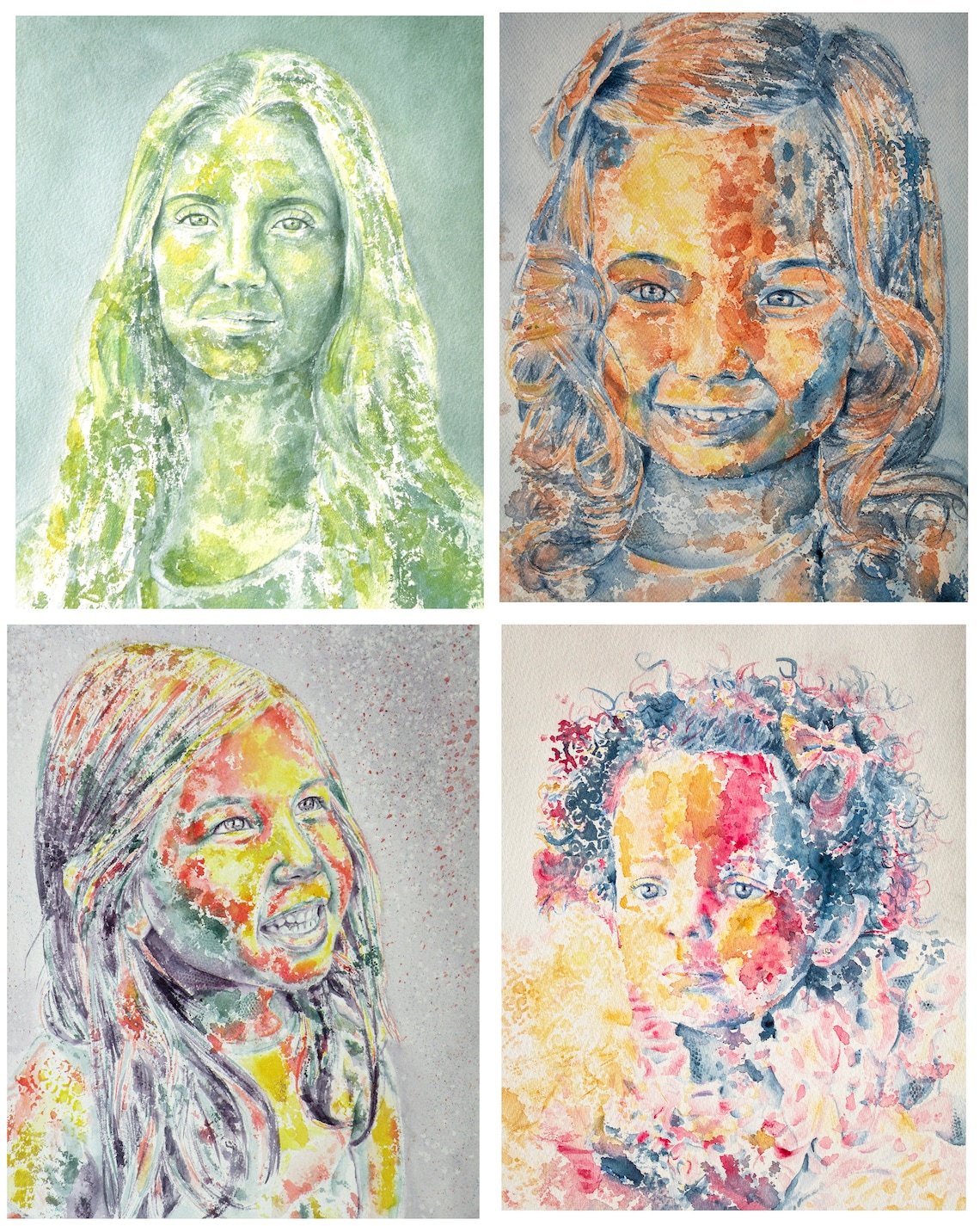 Custom Hand Painted Watercolor Portrait Complementary Colors Loose ...