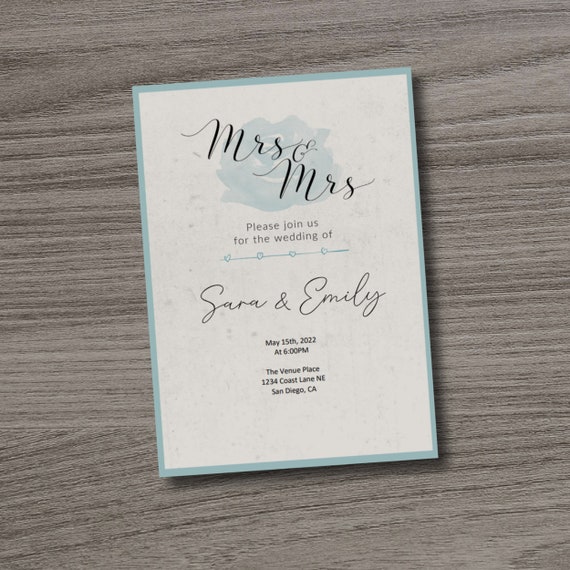 Editable Couple Wedding Invitation Same Sex Lesbian Lgbtq - Etsy