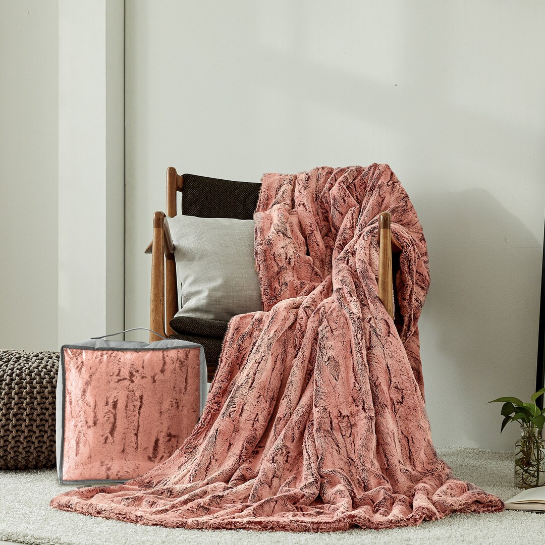 Premium Faux Fur Throw Blanket Luxury 800GSM Double-sided 15mm ...
