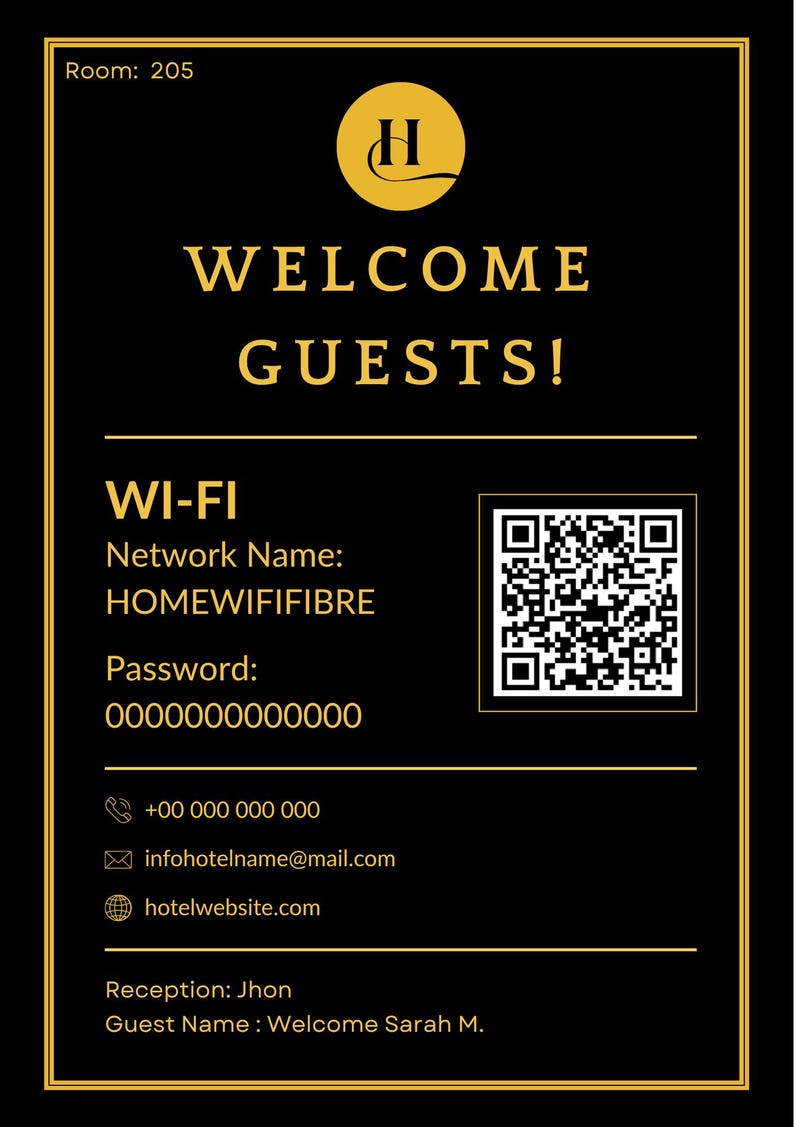 Editable Hotel Welcome Card Template: Airbnb Guest Information (canva ...