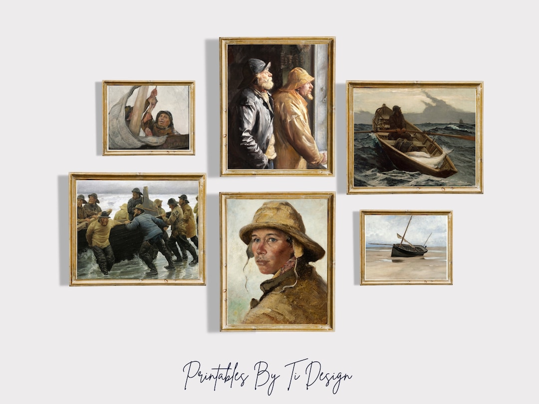 Nautical Gallery Wall Set, Printable Vintage Sea Fishing Paintings, Set ...