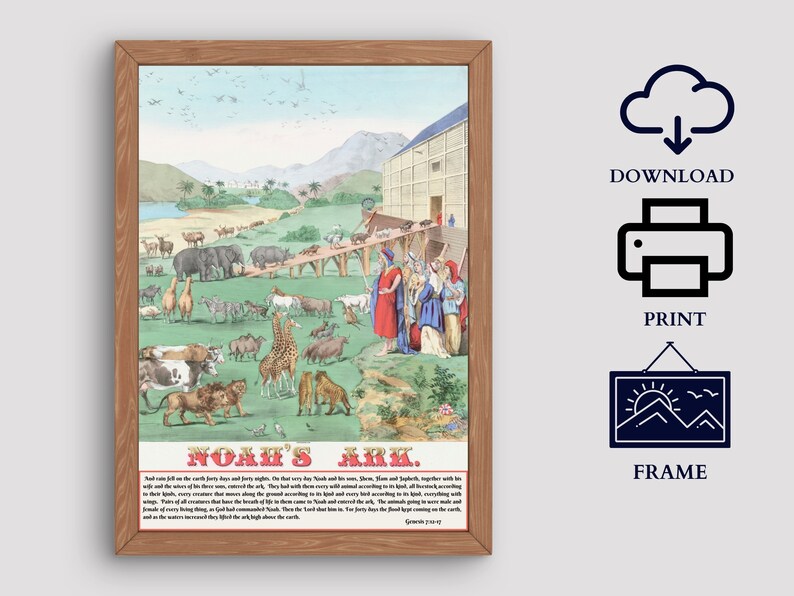 Vintage Noah's Ark Bible Poster - Printable Genesis Story for Children ...