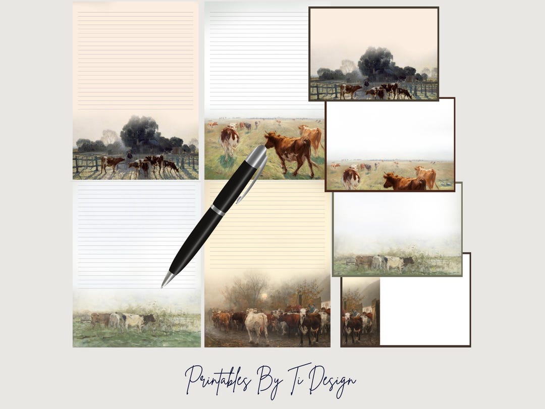 Vintage Farm Stationery - Cow Herd Designs, Lined & Unlined Papers ...
