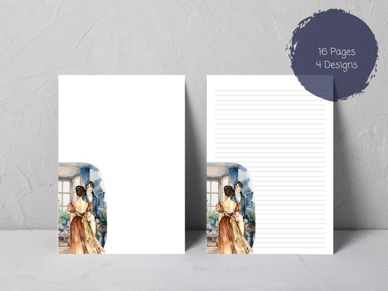 Romantic Couples Writing Paper Set, Printable Lined Regency Inspired ...