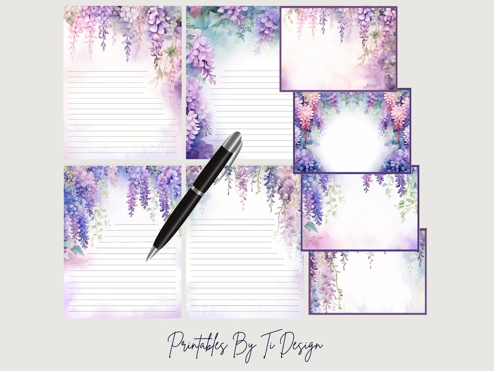 Printable Wisteria Themed Letter Writing Set, Four Designs With ...